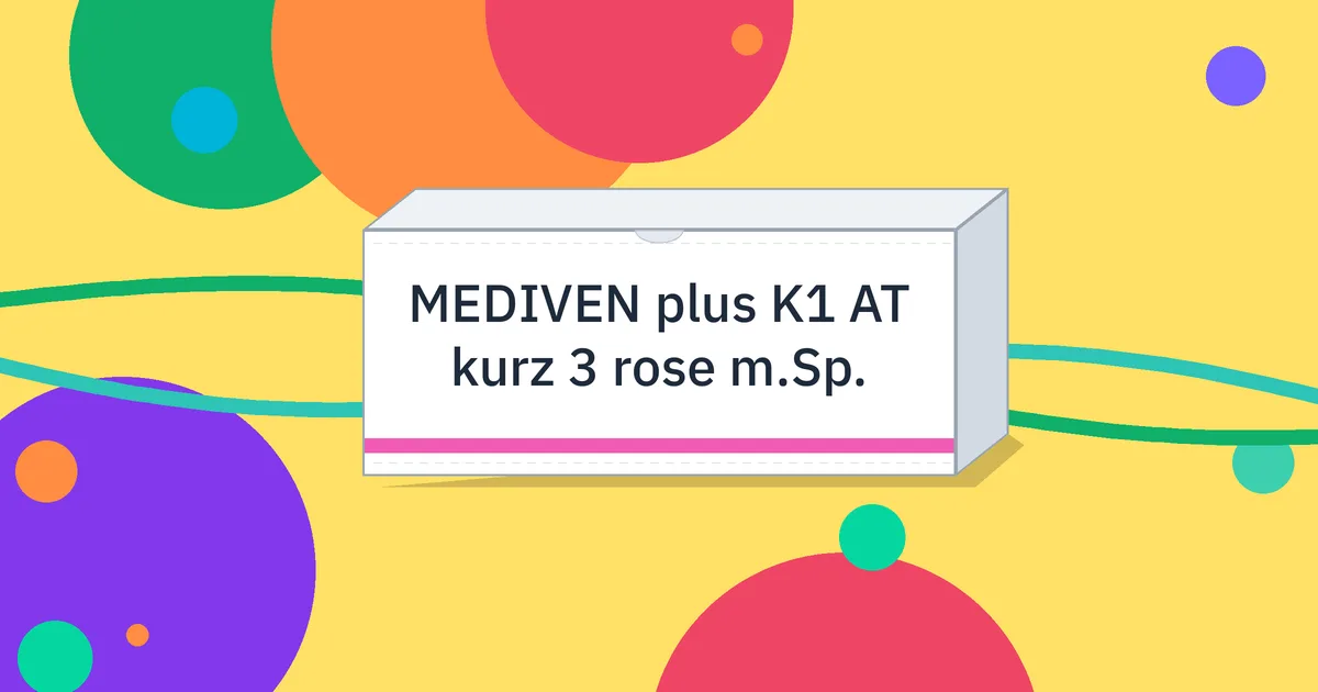 Symbolbild: Packung mit der Aufschrift MEDIVEN plus K1 AT kurz 3 rose m.Sp. (PZN 15026643) – Verfügbarkeit und Bezug in Apotheken in Frankfurt am Main