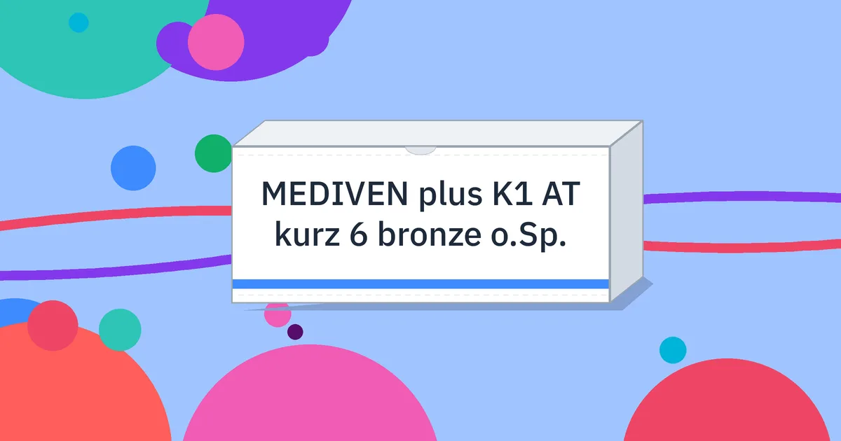 Symbolbild: Packung mit der Aufschrift MEDIVEN plus K1 AT kurz 6 bronze o.Sp. (PZN 15027068) – Verfügbarkeit und Bezug in Apotheken in Frankfurt am Main