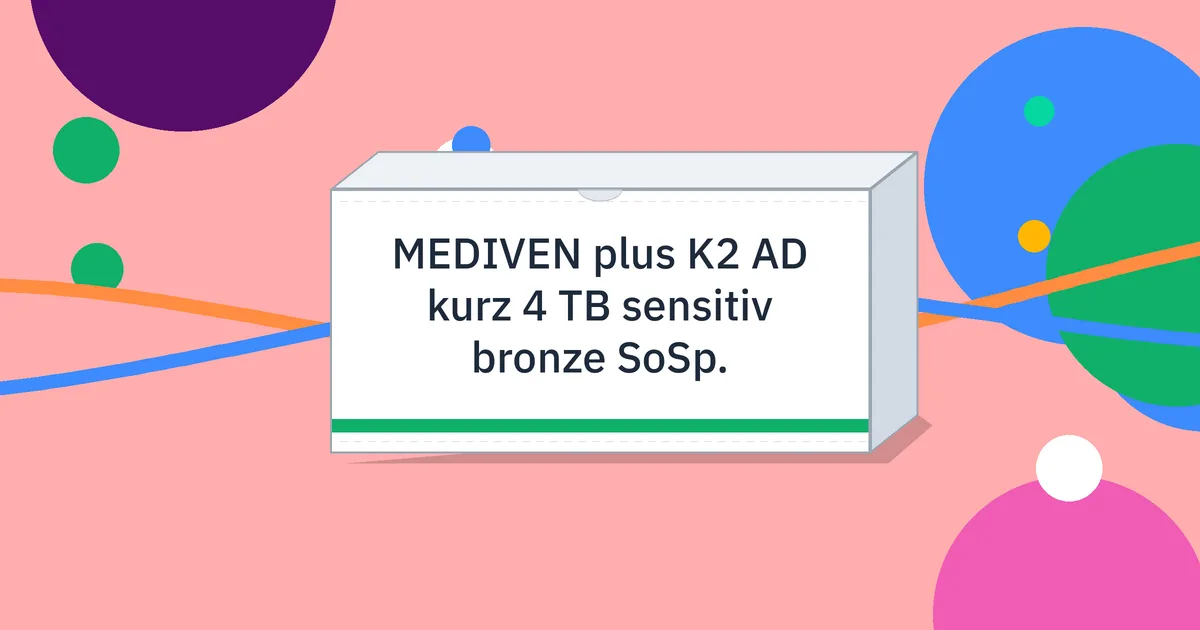 Symbolbild: Packung mit der Aufschrift MEDIVEN plus K2 AD kurz 4 TB sensitiv bronze SoSp. (PZN 15106885) – Verfügbarkeit und Bezug in Apotheken in Frankfurt am Main