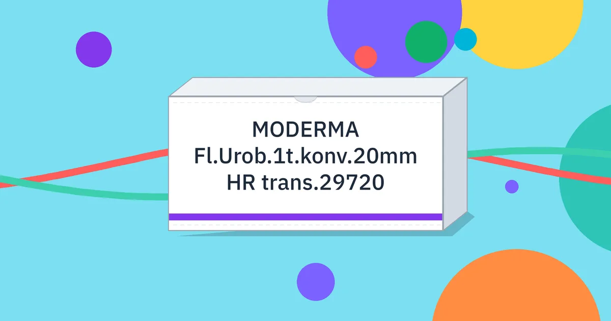 Symbolbild: Packung mit der Aufschrift MODERMA Fl.Urob.1t.konv.20mm HR trans.29720 (PZN 01448079) – Verfügbarkeit und Bezug in Apotheken in Frankfurt am Main