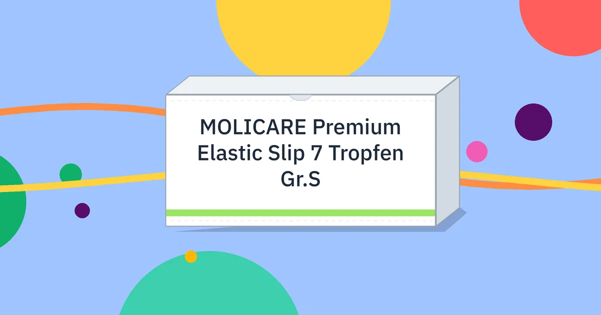 Symbolbild: Packung mit der Aufschrift MOLICARE Premium Elastic Slip 7 Tropfen Gr.S (PZN 14211019) – Verfügbarkeit und Bezug in Apotheken in Frankfurt am Main