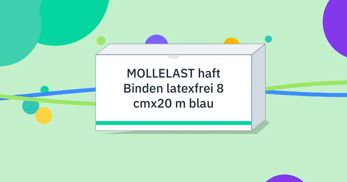 Symbolbild: Packung mit der Aufschrift MOLLELAST haft Binden latexfrei 8 cmx20 m blau (PZN 15430634) – Verfügbarkeit und Bezug in Apotheken in Frankfurt am Main