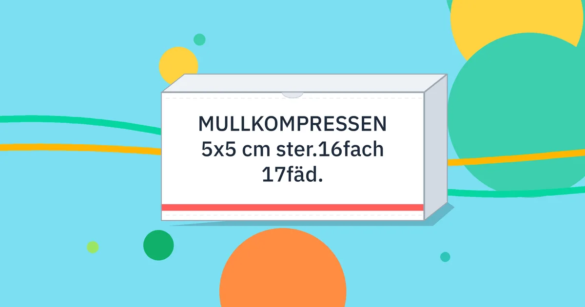 Symbolbild: Packung mit der Aufschrift MULLKOMPRESSEN 5x5 cm ster.16fach 17fäd. (PZN 06930964) – Verfügbarkeit und Bezug in Apotheken in Frankfurt am Main