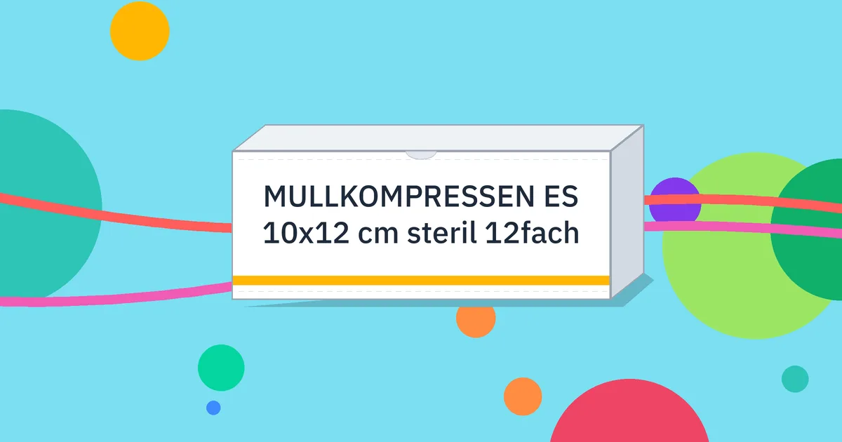Symbolbild: Packung mit der Aufschrift MULLKOMPRESSEN ES 10x12 cm steril 12fach (PZN 14267066) – Verfügbarkeit und Bezug in Apotheken in Frankfurt am Main