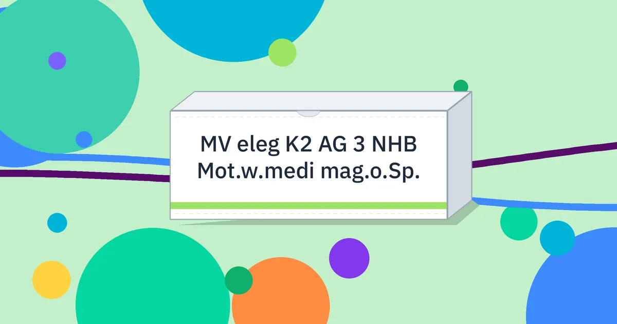 Symbolbild: Packung mit der Aufschrift MV eleg K2 AG 3 NHB Mot.w.medi mag.o.Sp. (PZN 15726731) – Verfügbarkeit und Bezug in Apotheken in Frankfurt am Main