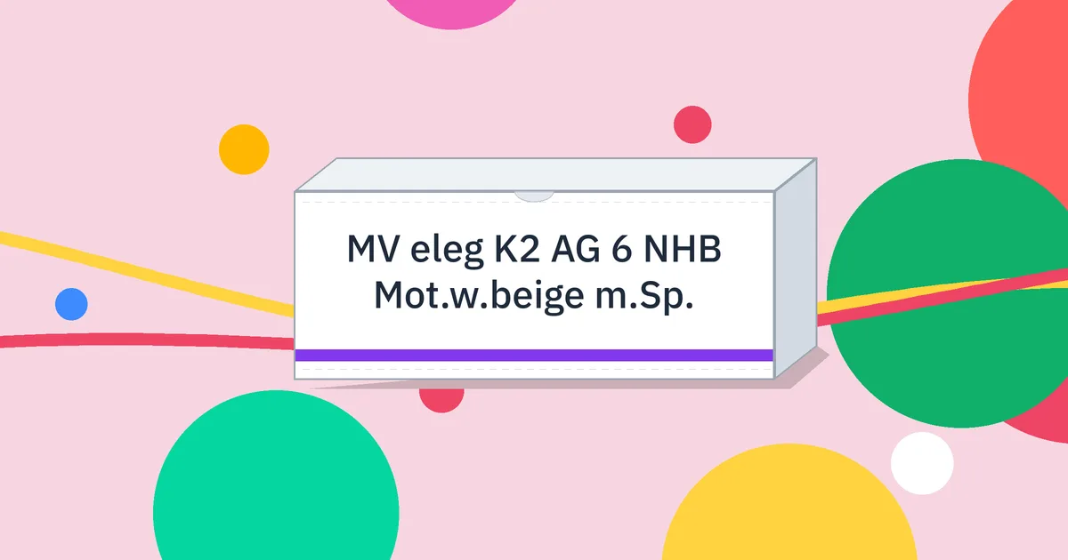 Symbolbild: Packung mit der Aufschrift MV eleg K2 AG 6 NHB Mot.w.beige m.Sp. (PZN 15727297) – Verfügbarkeit und Bezug in Apotheken in Frankfurt am Main