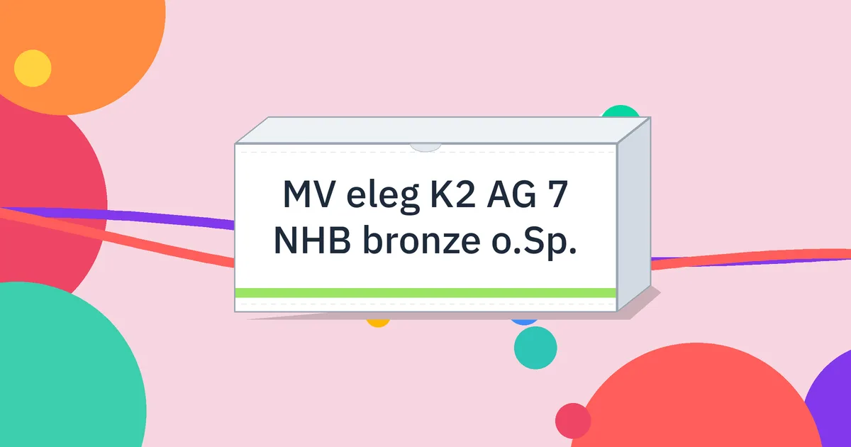 Symbolbild: Packung mit der Aufschrift MV eleg K2 AG 7 NHB bronze o.Sp. (PZN 15730595) – Verfügbarkeit und Bezug in Apotheken in Frankfurt am Main