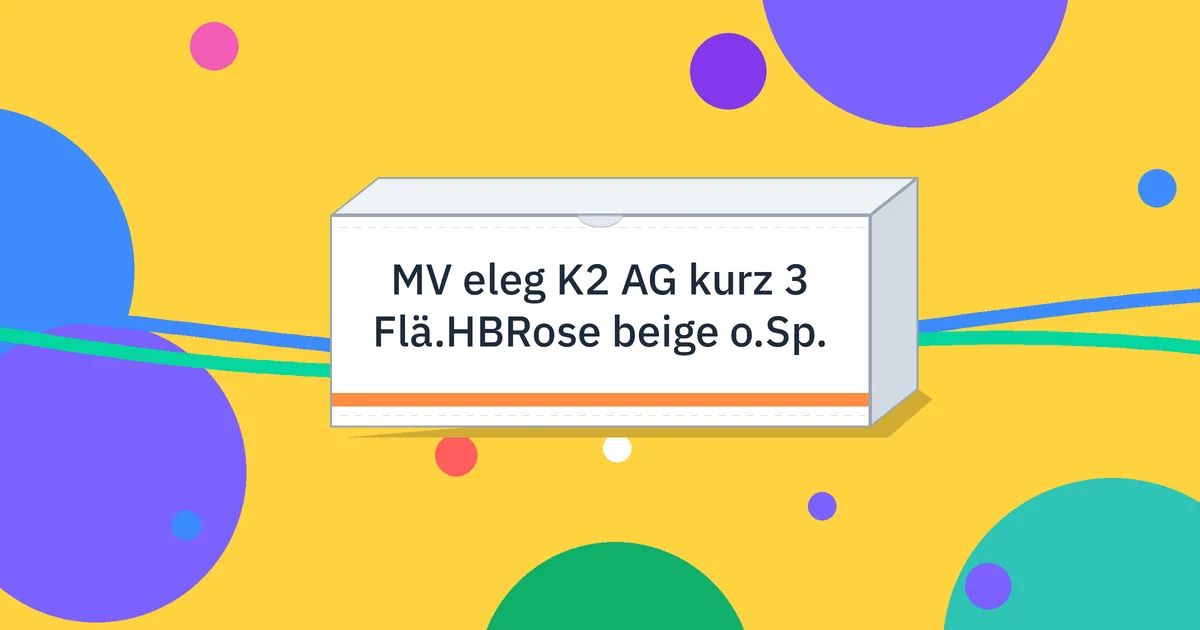 Symbolbild: Packung mit der Aufschrift MV eleg K2 AG kurz 3 Flä.HBRose beige o.Sp. (PZN 15704534) – Verfügbarkeit und Bezug in Apotheken in Frankfurt am Main