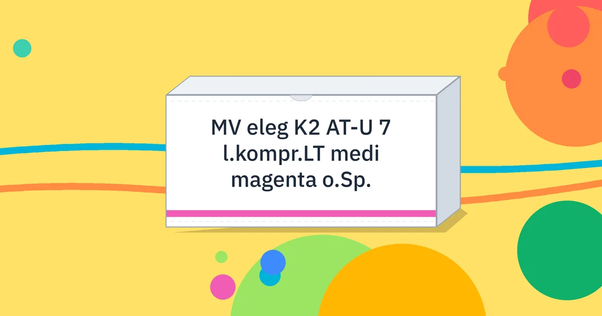 Symbolbild: Packung mit der Aufschrift MV eleg K2 AT-U 7 l.kompr.LT medi magenta o.Sp. (PZN 15289816) – Verfügbarkeit und Bezug in Apotheken in Frankfurt am Main