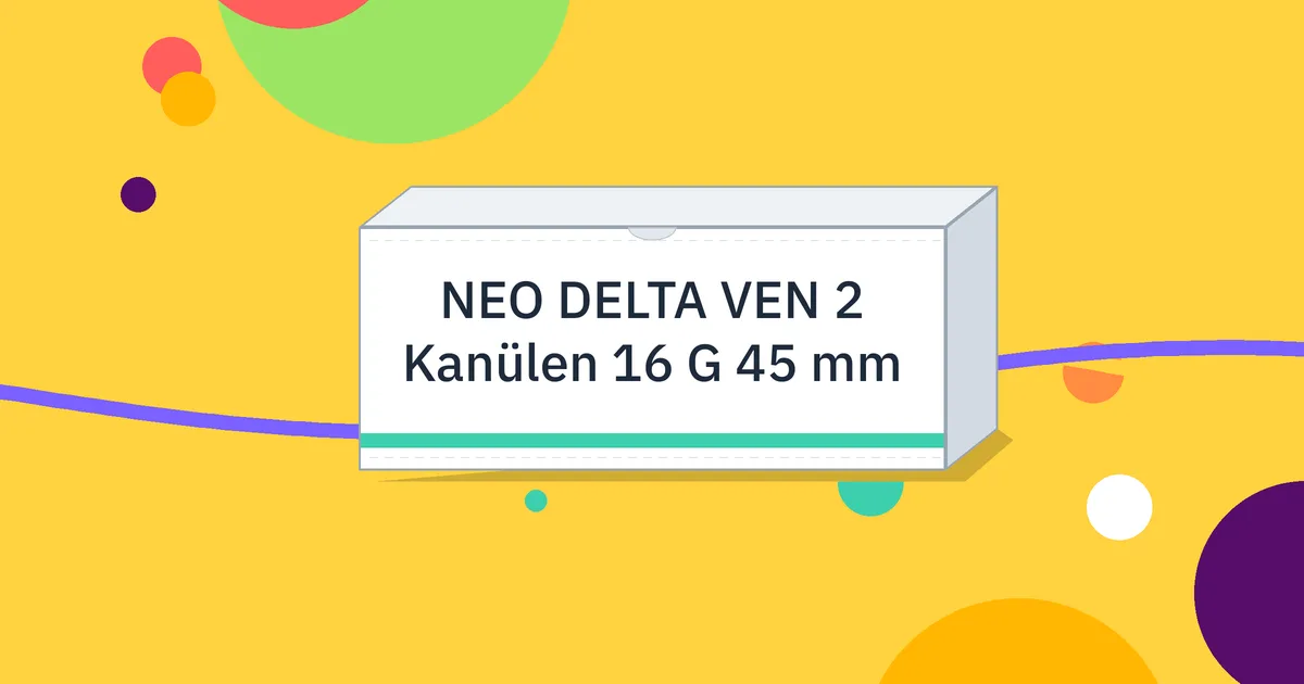 Symbolbild: Packung mit der Aufschrift NEO DELTA VEN 2 Kanülen 16 G 45 mm (PZN 07758102) – Verfügbarkeit und Bezug in Apotheken in Frankfurt am Main