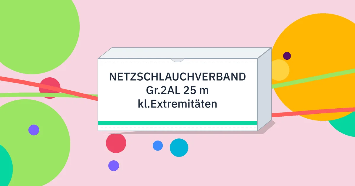 Symbolbild: Packung mit der Aufschrift NETZSCHLAUCHVERBAND Gr.2AL 25 m kl.Extremitäten (PZN 12775918) – Verfügbarkeit und Bezug in Apotheken in Frankfurt am Main