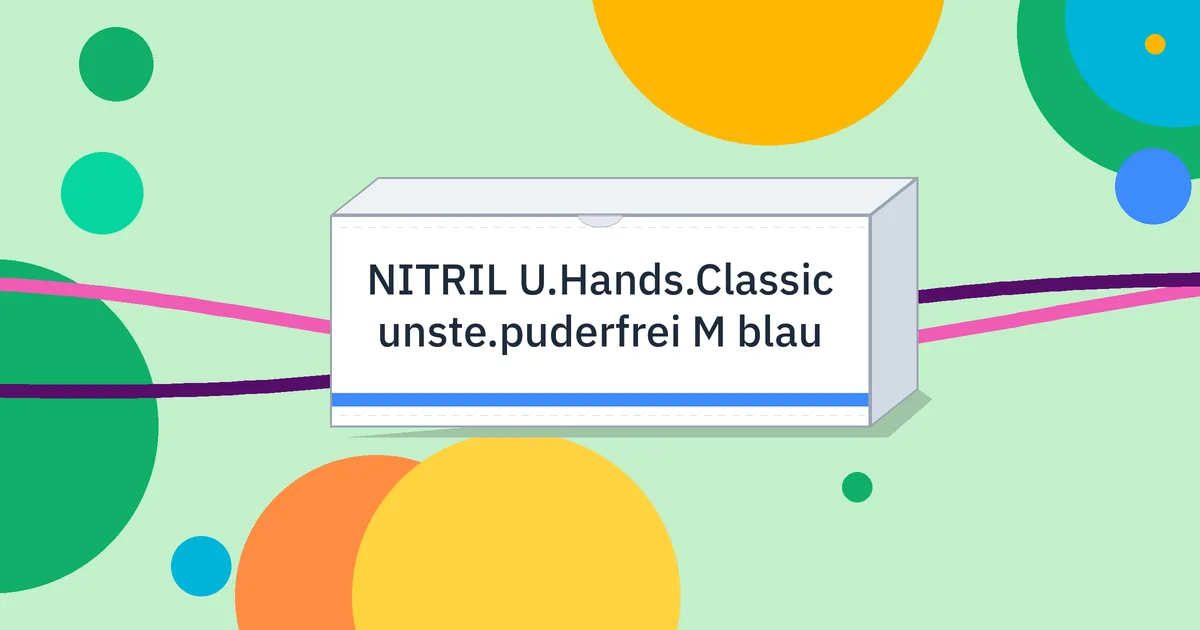 Symbolbild: Packung mit der Aufschrift NITRIL U.Hands.Classic unste.puderfrei M blau (PZN 11540308) – Verfügbarkeit und Bezug in Apotheken in Frankfurt am Main