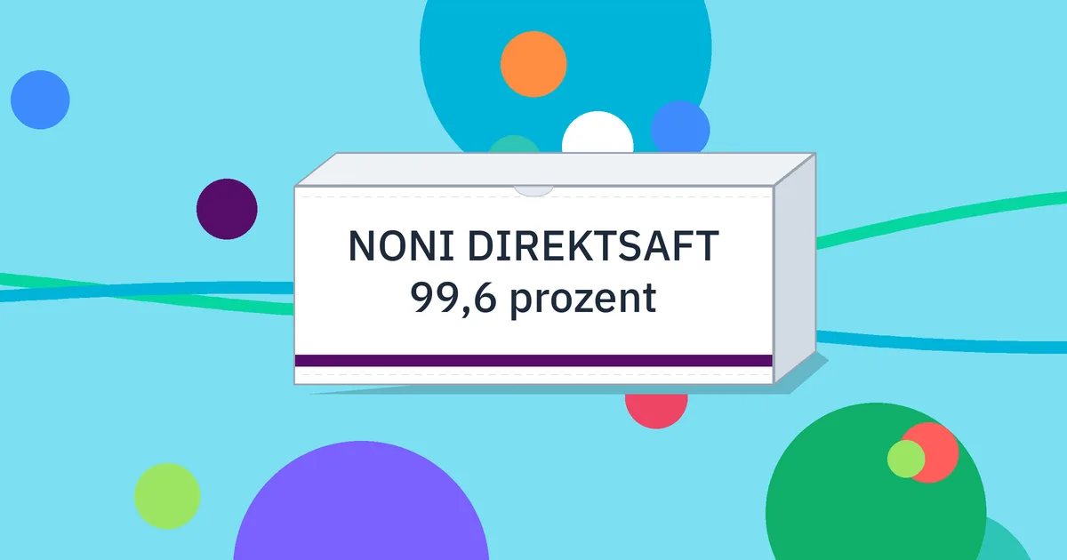 Symbolbild: Packung mit der Aufschrift NONI DIREKTSAFT 99,6 prozent (PZN 04934047) – Verfügbarkeit und Bezug in Apotheken in Frankfurt am Main