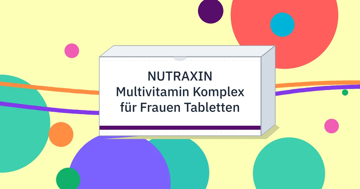 Symbolbild: Packung mit der Aufschrift NUTRAXIN Multivitamin Komplex für Frauen Tabletten (PZN 17576112) – Verfügbarkeit und Bezug in Apotheken in Frankfurt am Main