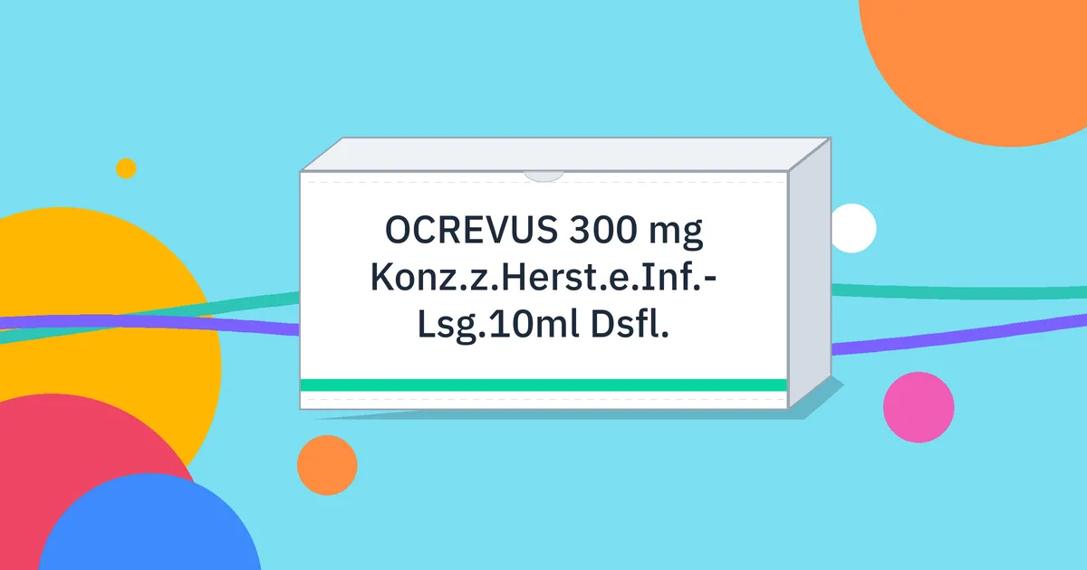 Symbolbild: Packung mit der Aufschrift OCREVUS 300 mg Konz.z.Herst.e.Inf.-Lsg.10ml Dsfl. (PZN 14211841) – Verfügbarkeit und Bezug in Apotheken in Frankfurt am Main