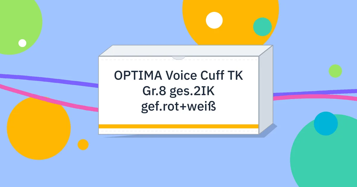 Symbolbild: Packung mit der Aufschrift OPTIMA Voice Cuff TK Gr.8 ges.2IK gef.rot+weiß (PZN 10287876) – Verfügbarkeit und Bezug in Apotheken in Frankfurt am Main