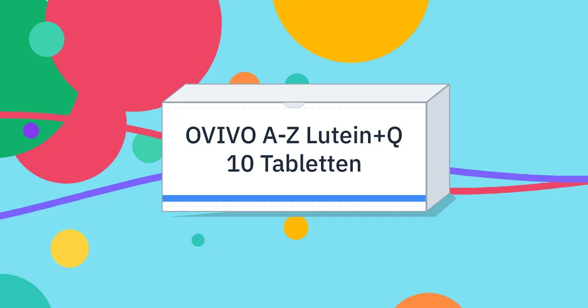 Symbolbild: Packung mit der Aufschrift OVIVO A-Z Lutein+Q 10 Tabletten (PZN 15296130) – Verfügbarkeit und Bezug in Apotheken in Frankfurt am Main