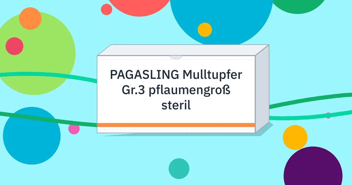 Symbolbild: Packung mit der Aufschrift PAGASLING Mulltupfer Gr.3 pflaumengroß steril (PZN 19341459) – Verfügbarkeit und Bezug in Apotheken in Frankfurt am Main