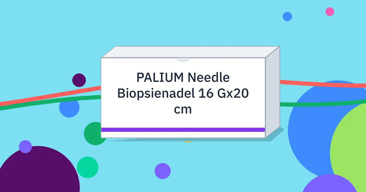 Symbolbild: Packung mit der Aufschrift PALIUM Needle Biopsienadel 16 Gx20 cm (PZN 16922842) – Verfügbarkeit und Bezug in Apotheken in Frankfurt am Main