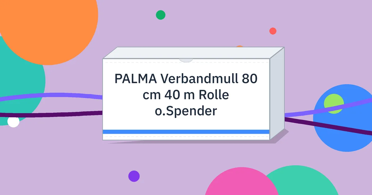 Symbolbild: Packung mit der Aufschrift PALMA Verbandmull 80 cm 40 m Rolle o.Spender (PZN 03979220) – Verfügbarkeit und Bezug in Apotheken in Frankfurt am Main