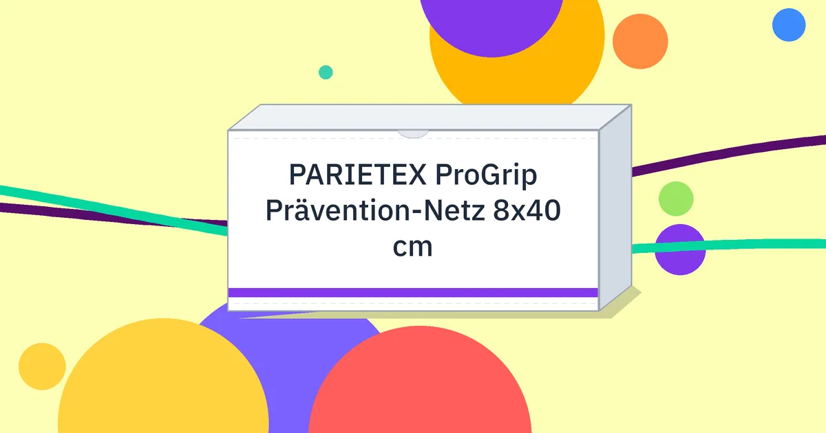Symbolbild: Packung mit der Aufschrift PARIETEX ProGrip Prävention-Netz 8x40 cm (PZN 18258466) – Verfügbarkeit und Bezug in Apotheken in Frankfurt am Main