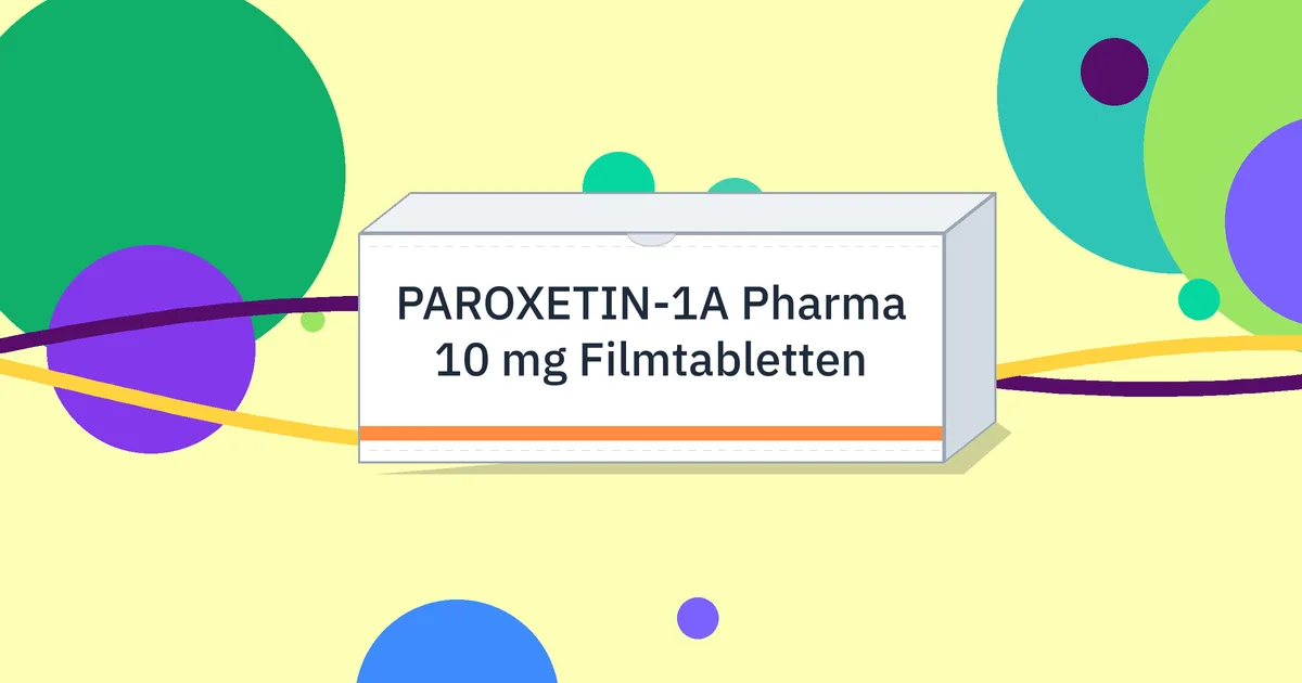 Symbolbild: Packung mit der Aufschrift PAROXETIN-1A Pharma 10 mg Filmtabletten (PZN 03791918) – Verfügbarkeit und Bezug in Apotheken in Frankfurt am Main