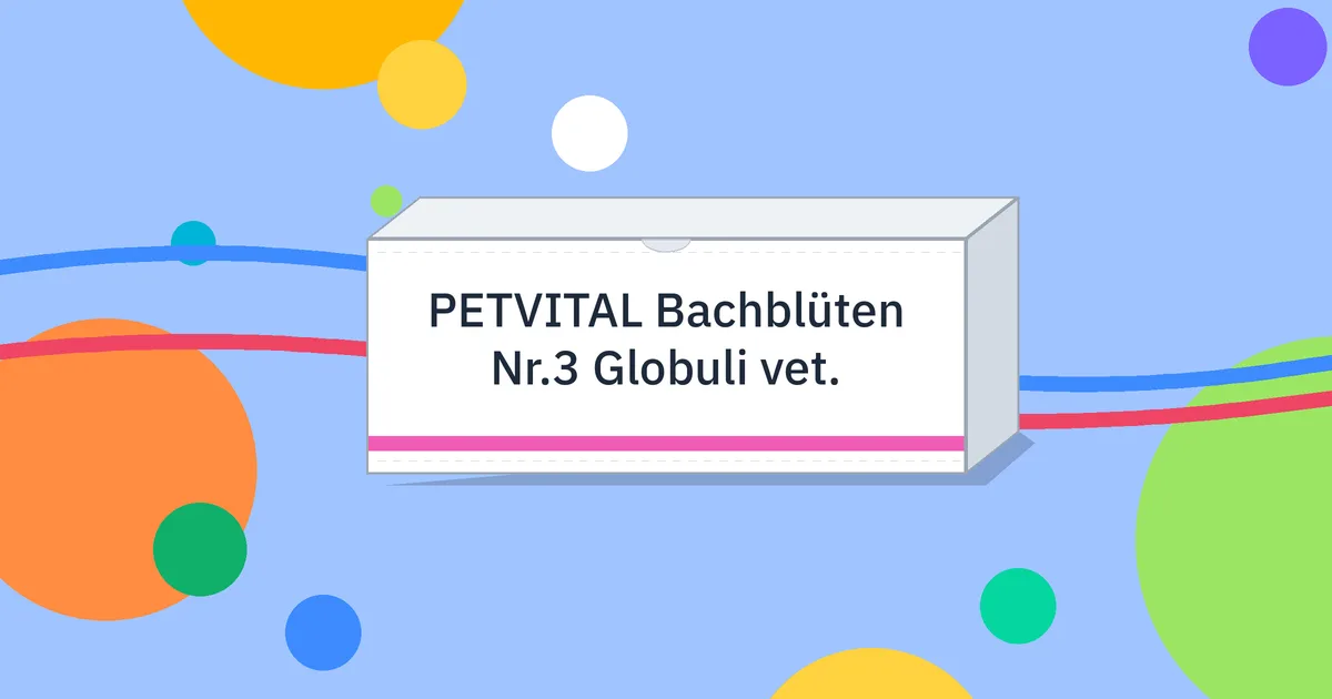 Symbolbild: Packung mit der Aufschrift PETVITAL Bachblüten Nr.3 Globuli vet. (PZN 10528558) – Verfügbarkeit und Bezug in Apotheken in Frankfurt am Main