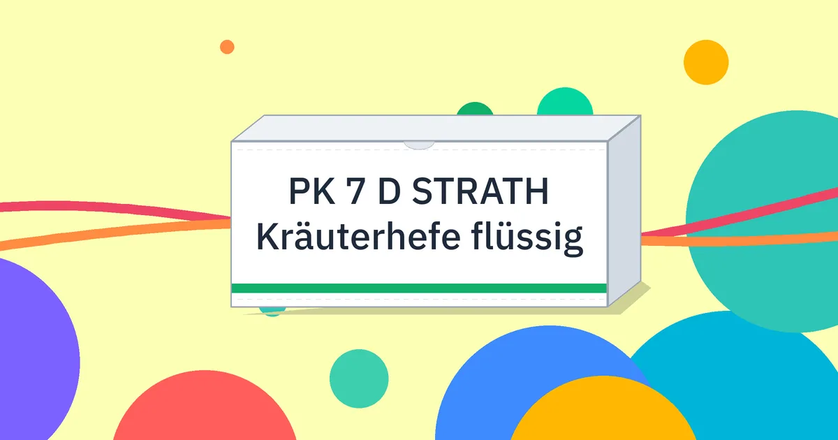 Symbolbild: Packung mit der Aufschrift PK 7 D STRATH Kräuterhefe flüssig (PZN 07243800) – Verfügbarkeit und Bezug in Apotheken in Frankfurt am Main