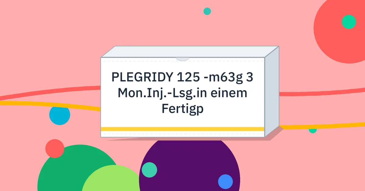 Symbolbild: Packung mit der Aufschrift PLEGRIDY 125 -m63g 3 Mon.Inj.-Lsg.in einem Fertigp (PZN 12592365) – Verfügbarkeit und Bezug in Apotheken in Frankfurt am Main