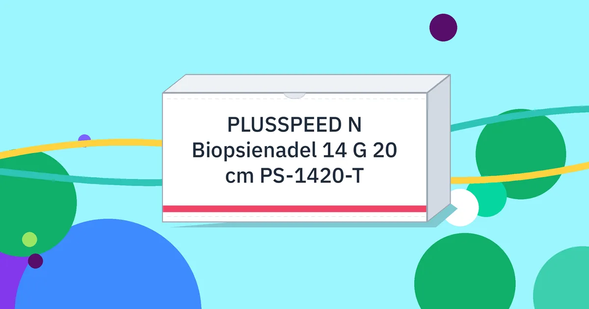 Symbolbild: Packung mit der Aufschrift PLUSSPEED N Biopsienadel 14 G 20 cm PS-1420-T (PZN 15632645) – Verfügbarkeit und Bezug in Apotheken in Frankfurt am Main