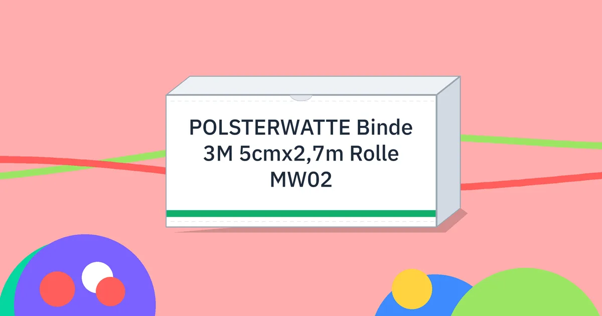 Symbolbild: Packung mit der Aufschrift POLSTERWATTE Binde 3M 5cmx2,7m Rolle MW02 (PZN 19814610) – Verfügbarkeit und Bezug in Apotheken in Frankfurt am Main