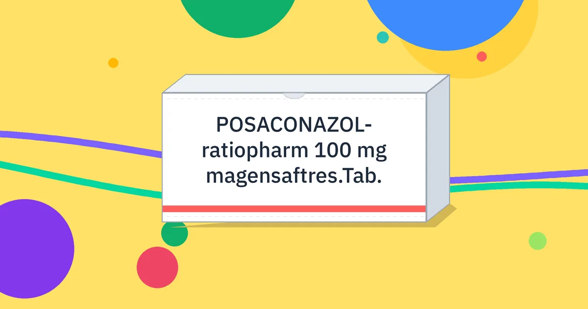 Symbolbild: Packung mit der Aufschrift POSACONAZOL-ratiopharm 100 mg magensaftres.Tab. (PZN 15573279) – Verfügbarkeit und Bezug in Apotheken in Frankfurt am Main