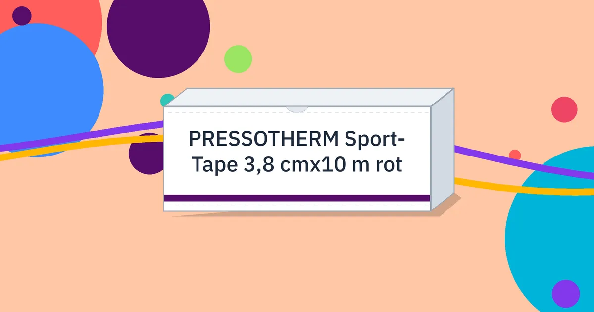 Symbolbild: Packung mit der Aufschrift PRESSOTHERM Sport-Tape 3,8 cmx10 m rot (PZN 02002351) – Verfügbarkeit und Bezug in Apotheken in Frankfurt am Main