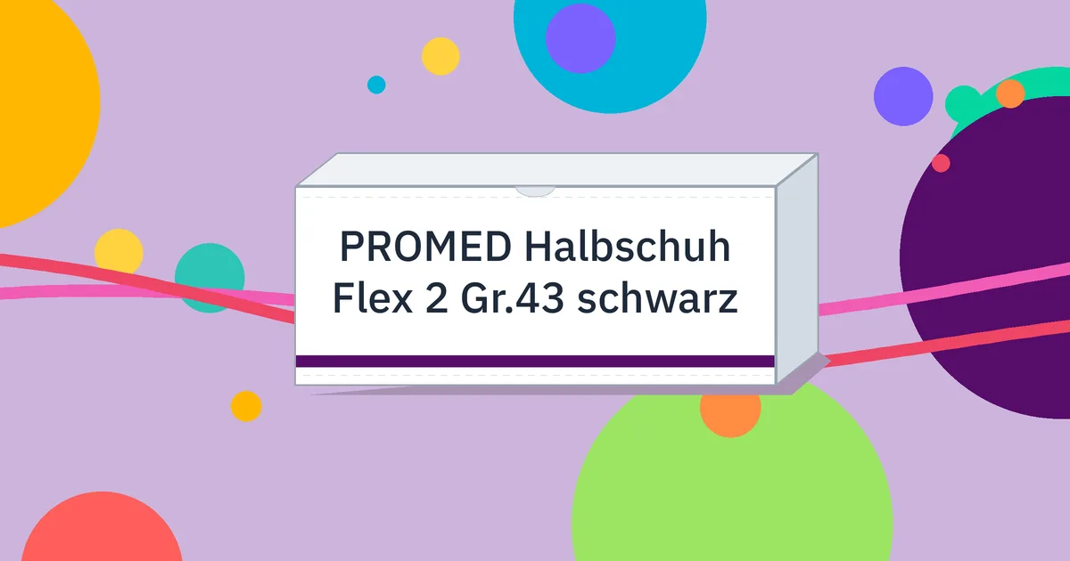 Symbolbild: Packung mit der Aufschrift PROMED Halbschuh Flex 2 Gr.43 schwarz (PZN 17918216) – Verfügbarkeit und Bezug in Apotheken in Frankfurt am Main