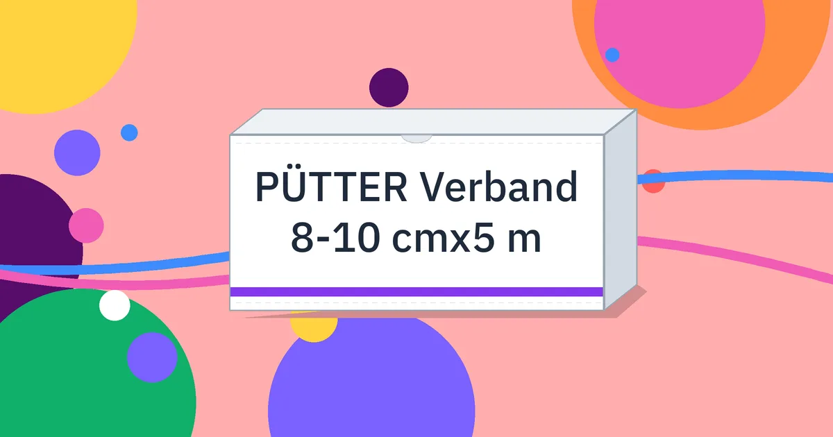 Symbolbild: Packung mit der Aufschrift PÜTTER Verband 8-10 cmx5 m (PZN 15824735) – Verfügbarkeit und Bezug in Apotheken in Frankfurt am Main