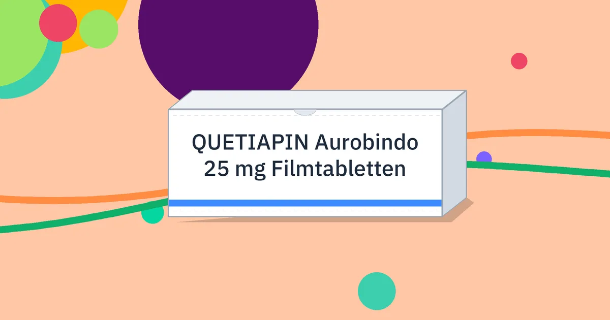 Symbolbild: Packung mit der Aufschrift QUETIAPIN Aurobindo 25 mg Filmtabletten (PZN 01339516) – Verfügbarkeit und Bezug in Apotheken in Frankfurt am Main