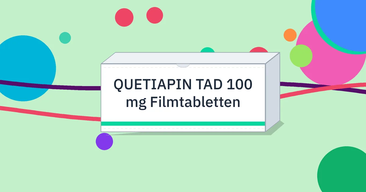 Symbolbild: Packung mit der Aufschrift QUETIAPIN TAD 100 mg Filmtabletten (PZN 13815838) – Verfügbarkeit und Bezug in Apotheken in Frankfurt am Main