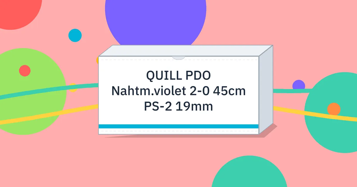 Symbolbild: Packung mit der Aufschrift QUILL PDO Nahtm.violet 2-0 45cm PS-2 19mm (PZN 17990076) – Verfügbarkeit und Bezug in Apotheken in Frankfurt am Main