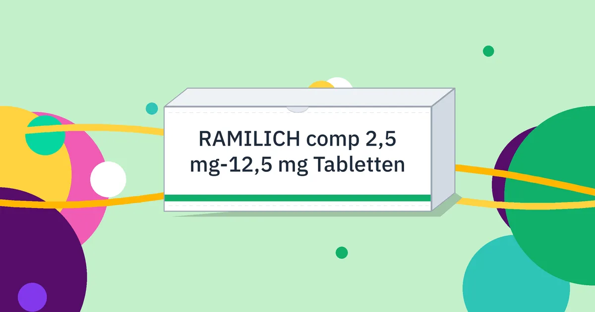 Symbolbild: Packung mit der Aufschrift RAMILICH comp 2,5 mg-12,5 mg Tabletten (PZN 01983944) – Verfügbarkeit und Bezug in Apotheken in Frankfurt am Main