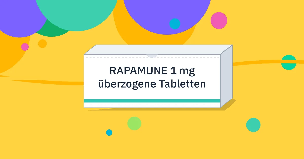 Symbolbild: Packung mit der Aufschrift RAPAMUNE 1 mg überzogene Tabletten (PZN 01897630) – Verfügbarkeit und Bezug in Apotheken in Frankfurt am Main