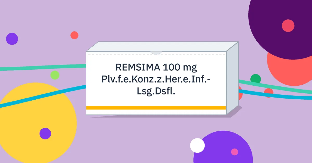 Symbolbild: Packung mit der Aufschrift REMSIMA 100 mg Plv.f.e.Konz.z.Her.e.Inf.-Lsg.Dsfl. (PZN 10826356) – Verfügbarkeit und Bezug in Apotheken in Frankfurt am Main