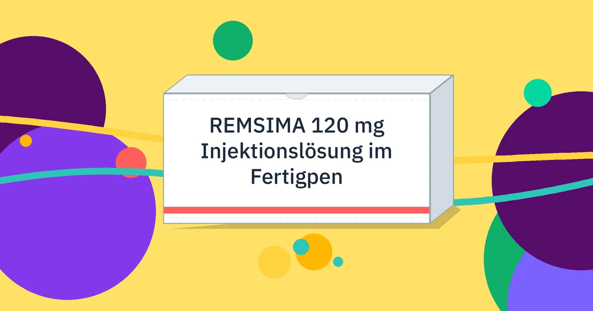 Symbolbild: Packung mit der Aufschrift REMSIMA 120 mg Injektionslösung im Fertigpen (PZN 17579903) – Verfügbarkeit und Bezug in Apotheken in Frankfurt am Main