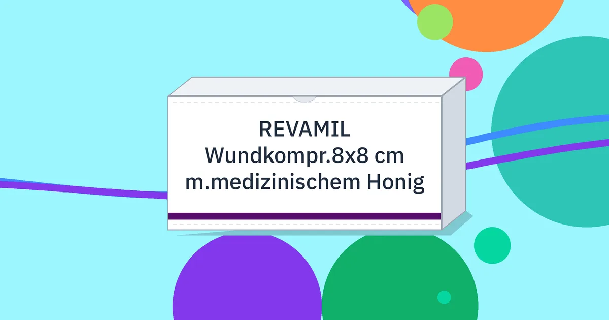 Symbolbild: Packung mit der Aufschrift REVAMIL Wundkompr.8x8 cm m.medizinischem Honig (PZN 18038078) – Verfügbarkeit und Bezug in Apotheken in Frankfurt am Main