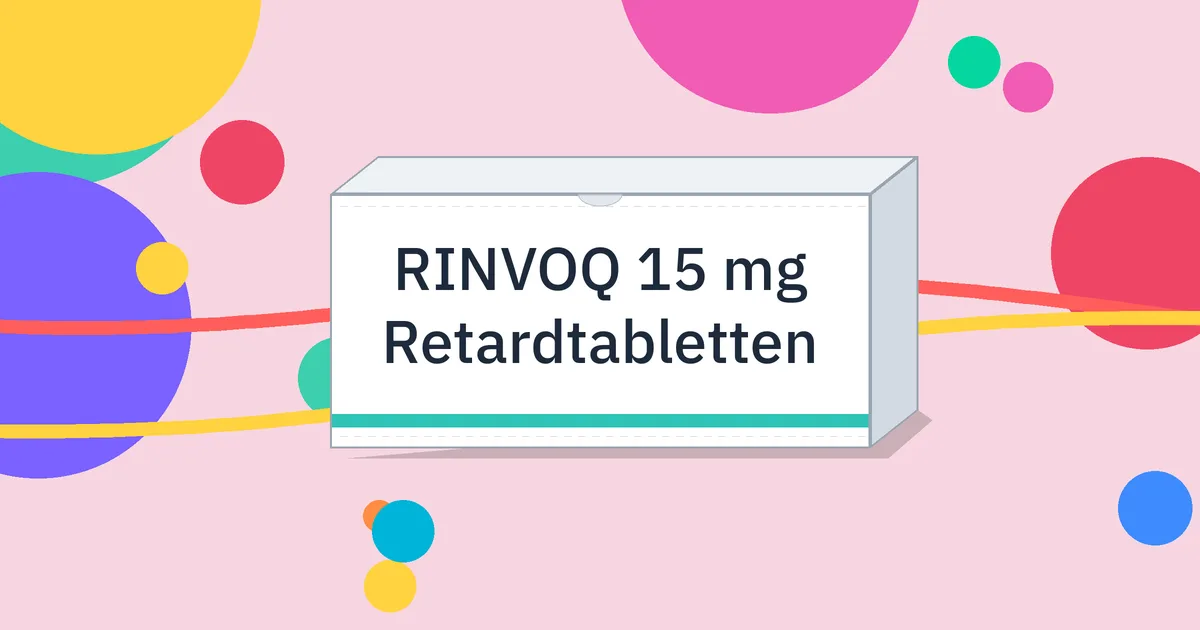 Symbolbild: Packung mit der Aufschrift RINVOQ 15 mg Retardtabletten (PZN 18829101) – Verfügbarkeit und Bezug in Apotheken in Frankfurt am Main