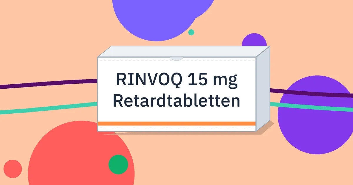 Symbolbild: Packung mit der Aufschrift RINVOQ 15 mg Retardtabletten (PZN 20193863) – Verfügbarkeit und Bezug in Apotheken in Frankfurt am Main