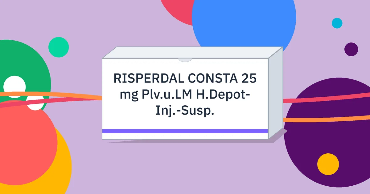 Symbolbild: Packung mit der Aufschrift RISPERDAL CONSTA 25 mg Plv.u.LM H.Depot-Inj.-Susp. (PZN 10127144) – Verfügbarkeit und Bezug in Apotheken in Frankfurt am Main