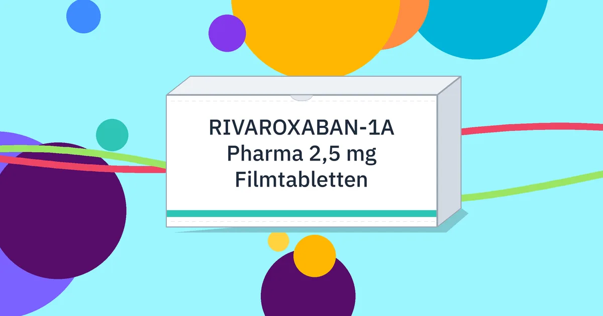 Symbolbild: Packung mit der Aufschrift RIVAROXABAN-1A Pharma 2,5 mg Filmtabletten (PZN 18712505) – Verfügbarkeit und Bezug in Apotheken in Frankfurt am Main