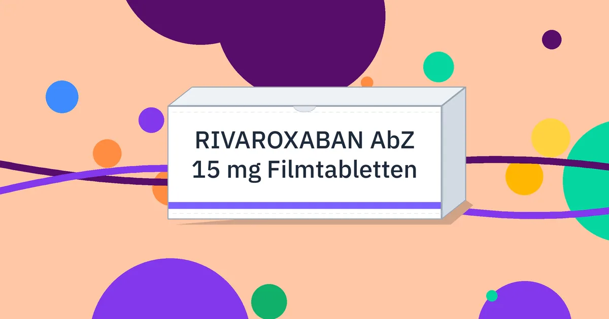 Symbolbild: Packung mit der Aufschrift RIVAROXABAN AbZ 15 mg Filmtabletten (PZN 18827042) – Verfügbarkeit und Bezug in Apotheken in Frankfurt am Main