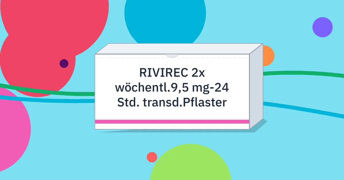 Symbolbild: Packung mit der Aufschrift RIVIREC 2x wöchentl.9,5 mg-24 Std. transd.Pflaster (PZN 17943728) – Verfügbarkeit und Bezug in Apotheken in Frankfurt am Main