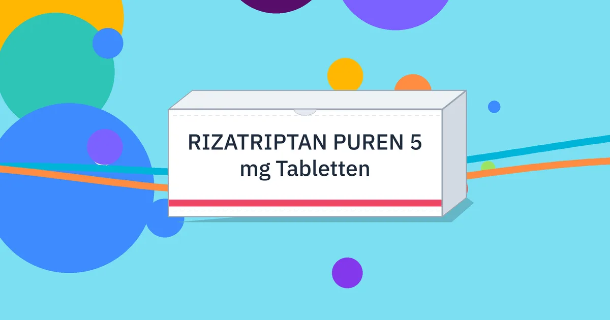 Symbolbild: Packung mit der Aufschrift RIZATRIPTAN PUREN 5 mg Tabletten (PZN 14299244) – Verfügbarkeit und Bezug in Apotheken in Frankfurt am Main